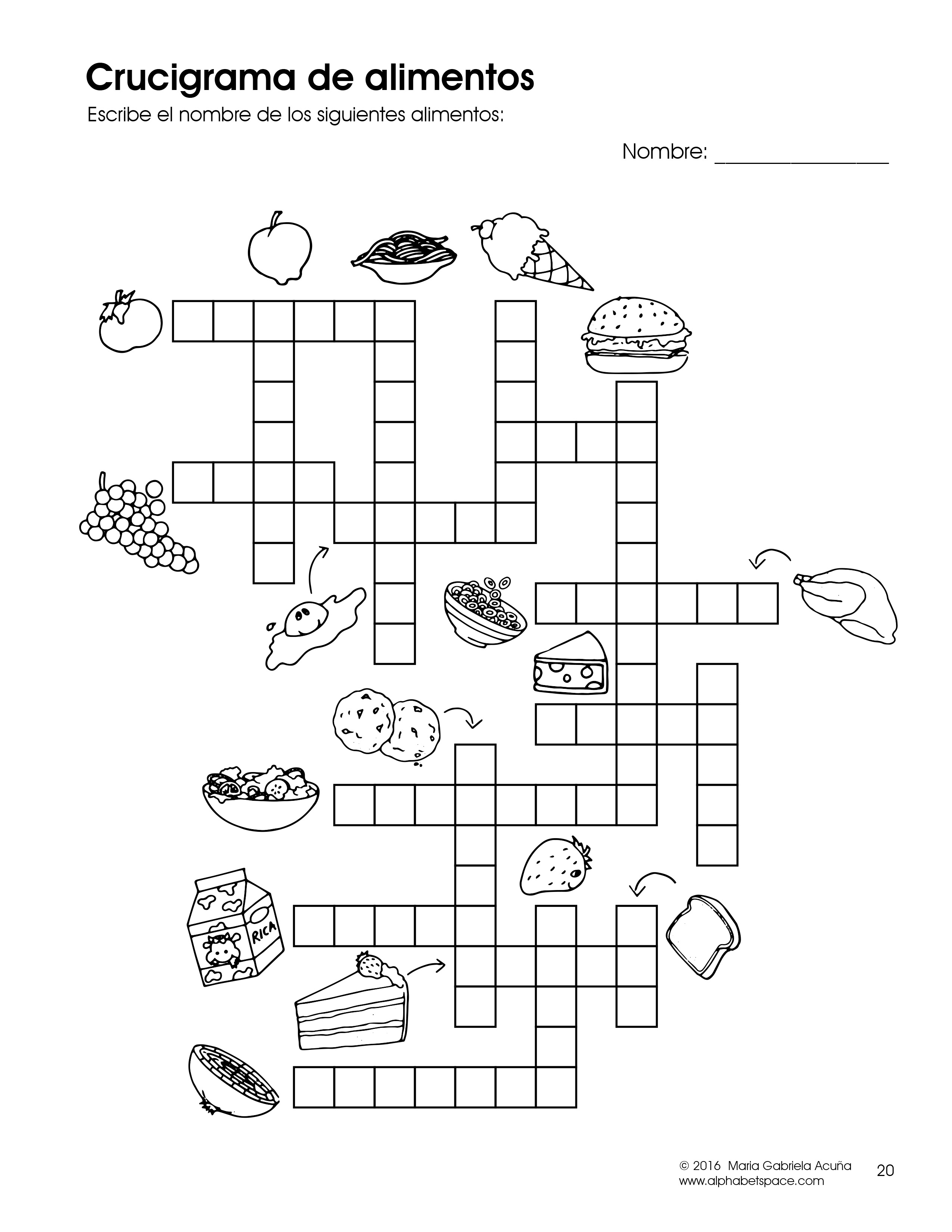 Los Alimentos Worksheets K-3 – Alphabet Space