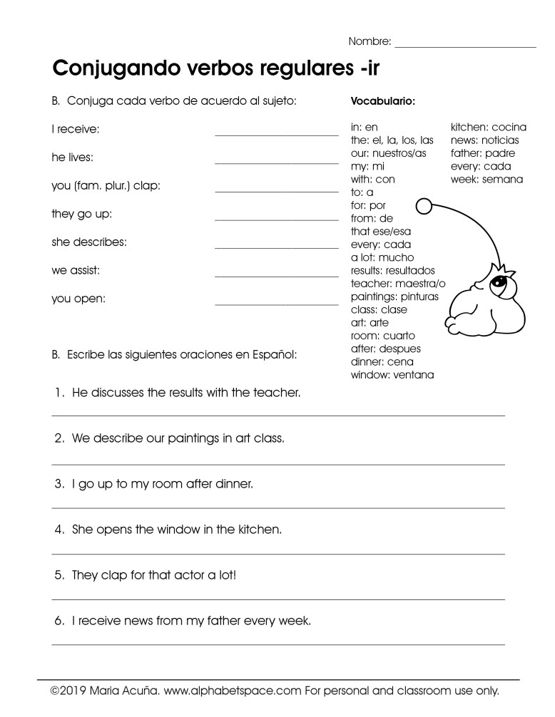 Presente Indicativo. Verbos Regulares -ir. – Spanish Learning Resources