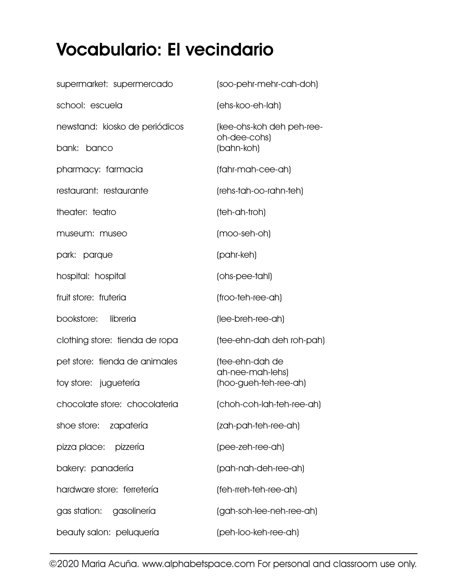 Lugares en el vecindario / Places in the Neighborhood – Spanish ...