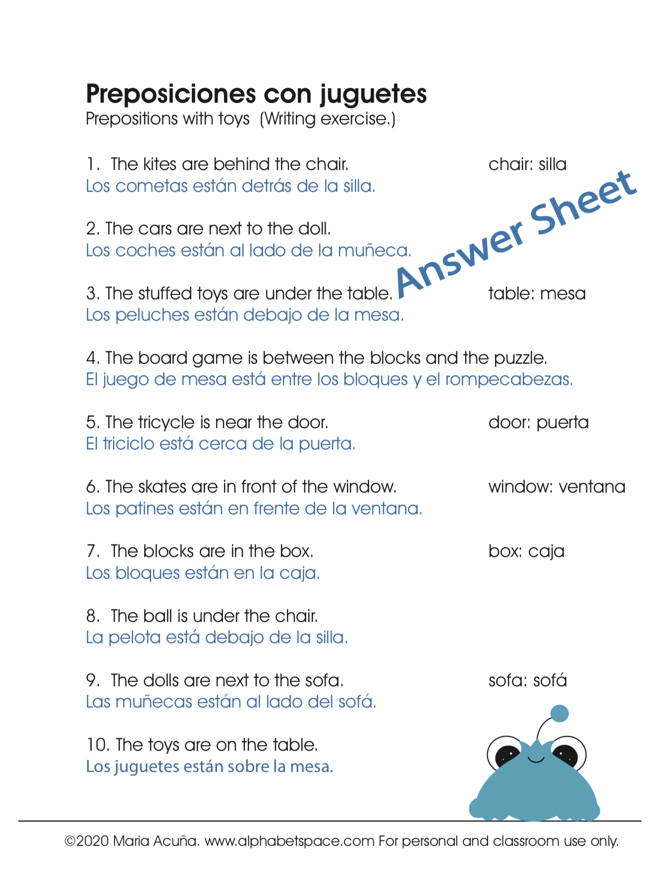 Preposiciones de Lugar / Prepositions – Alphabet Space