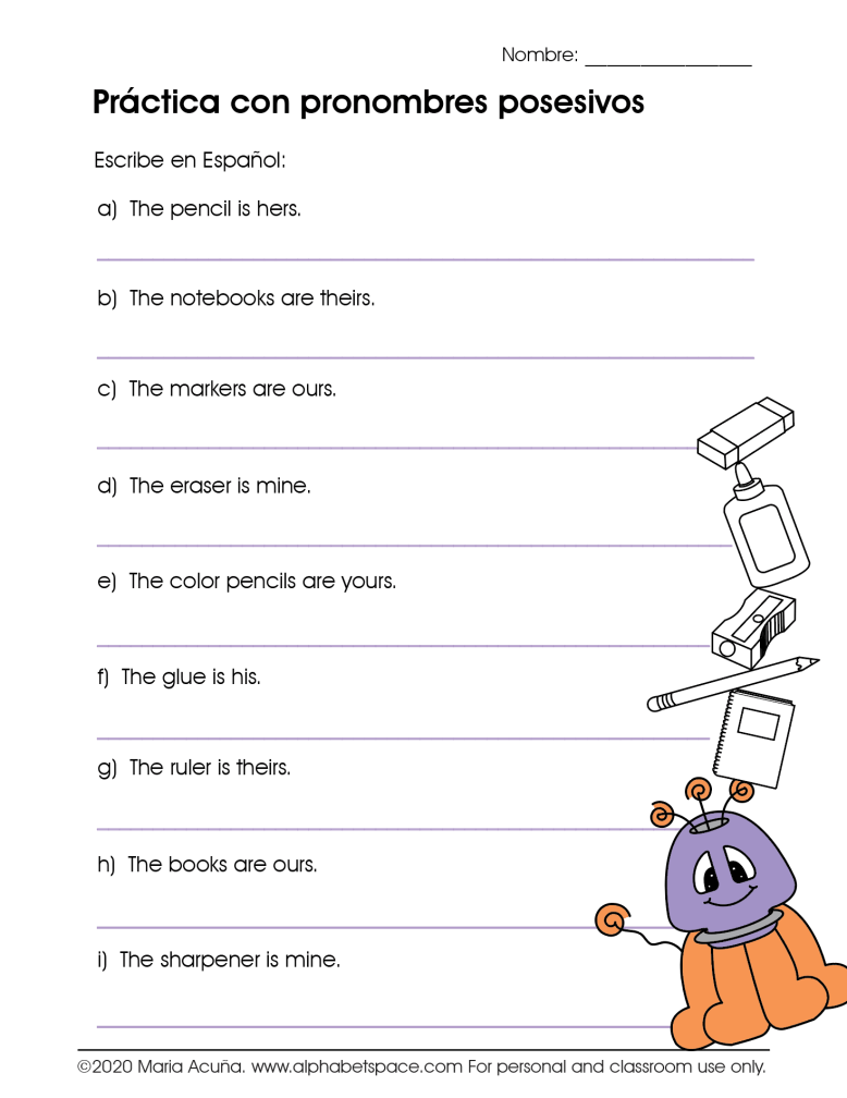 Possessives / Posesivos – Spanish Learning Resources