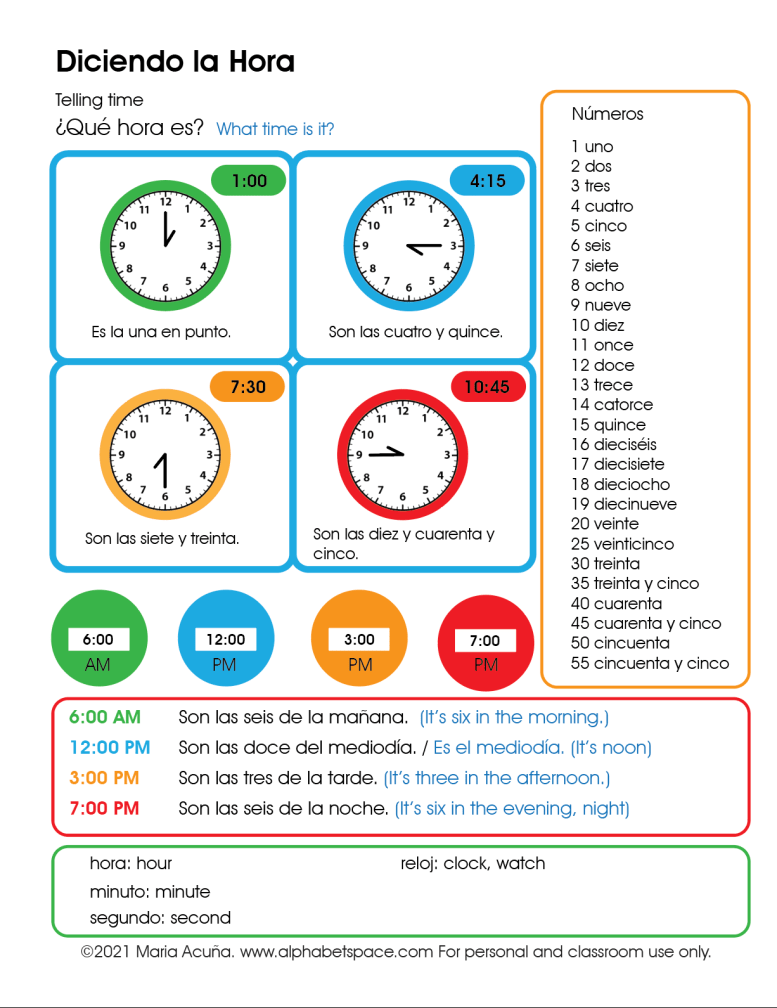 La Hora / Telling Time – Spanish Learning Resources