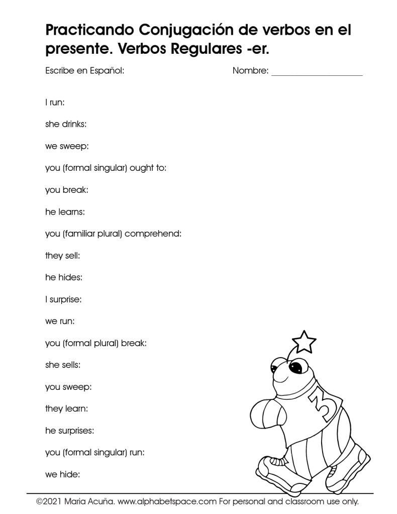 Presente Indicativo. Verbos Regulares -er. – Spanish Learning Resources