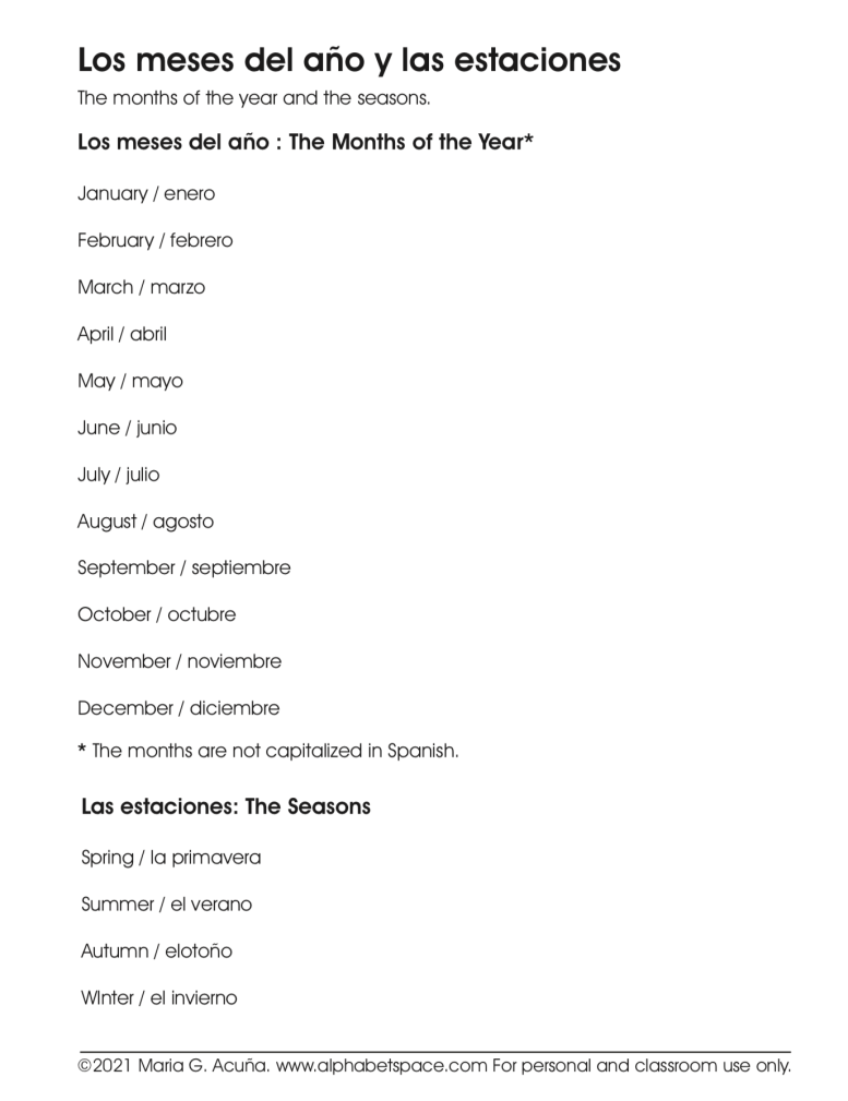 Los meses del año / The Months of the Year – Alphabet Space