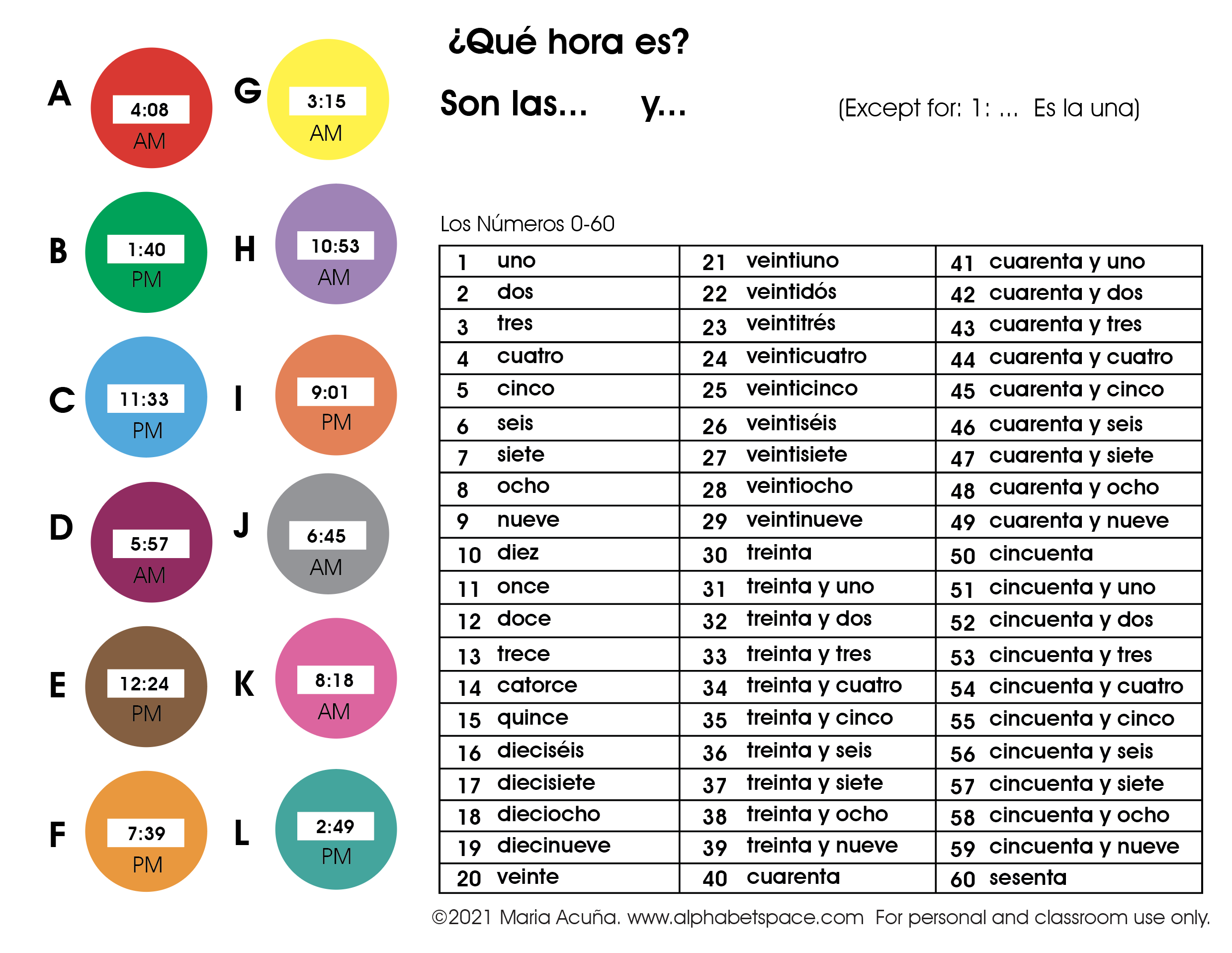 La Hora / Telling Time – Spanish Learning Resources