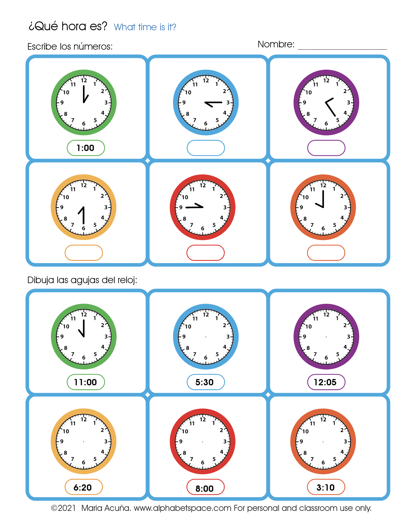 La Hora / Telling Time – Spanish Learning Resources