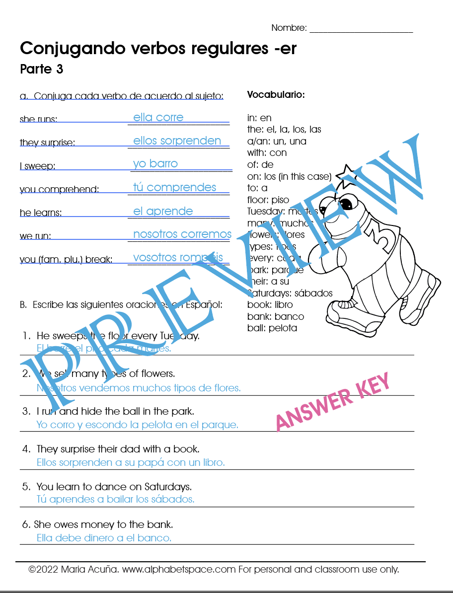 Presente Indicativo. Verbos Regulares -er. – Spanish Learning Resources