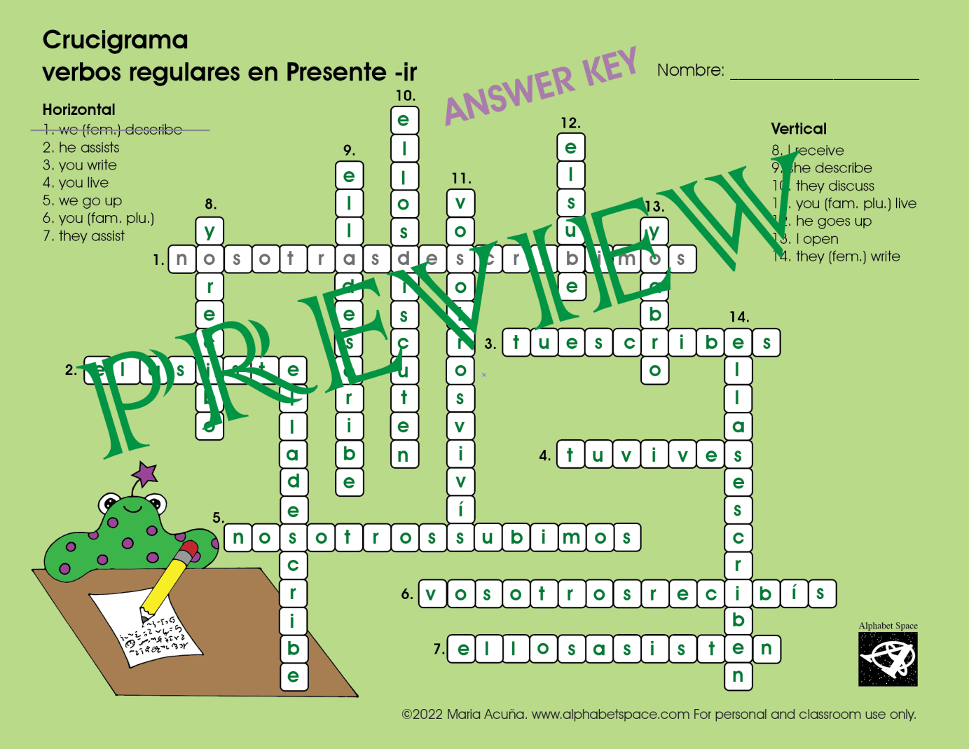 Presente Indicativo. Verbos Regulares -ir. – Spanish Learning Resources