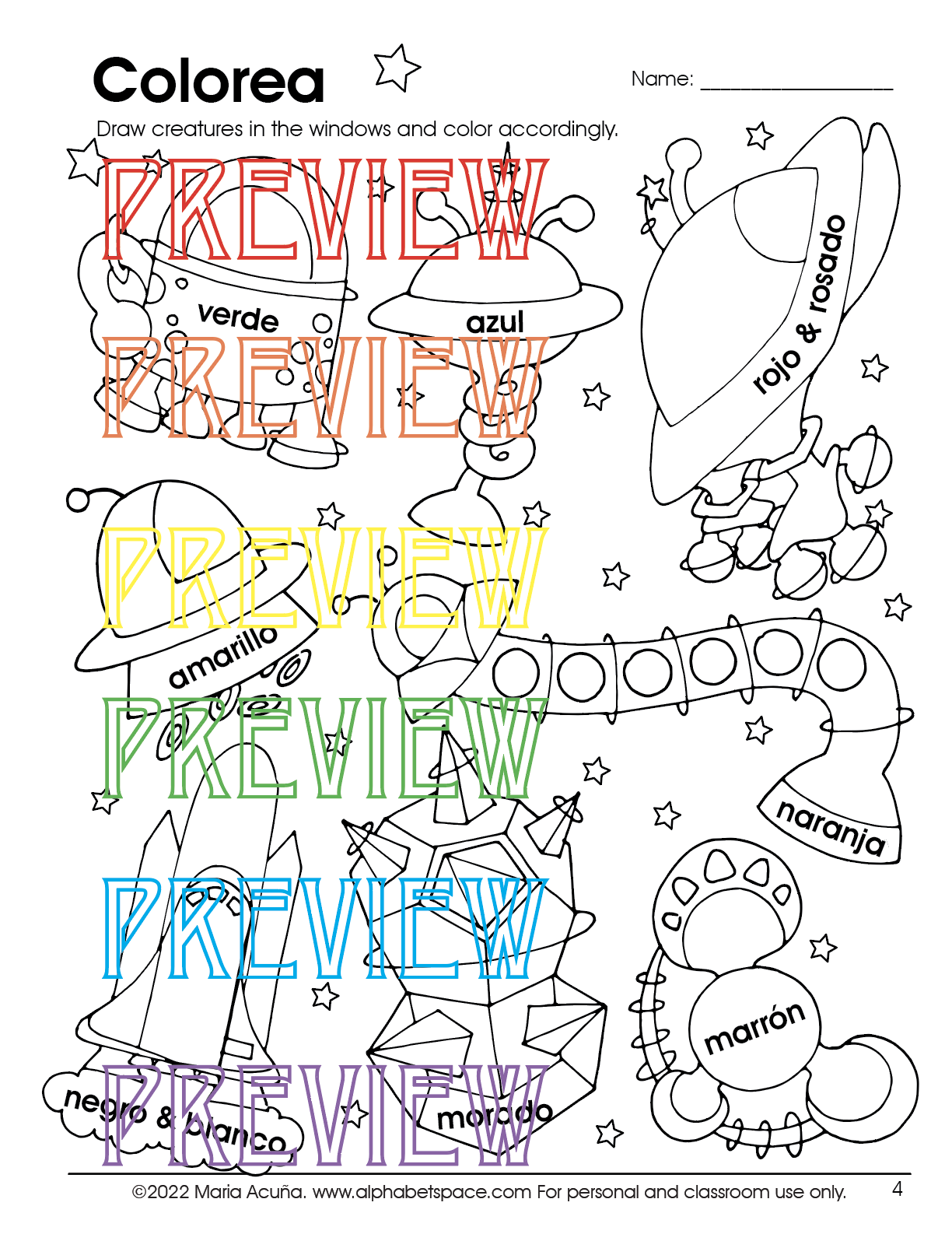 The Colors in Spanish – Alphabet Space