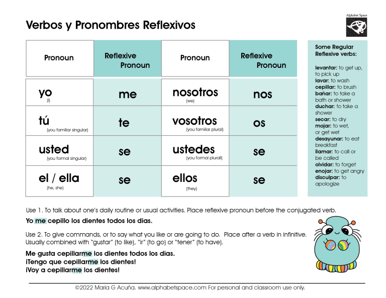 Reflexive Verbs & Pronouns in Spanish – Alphabet Space
