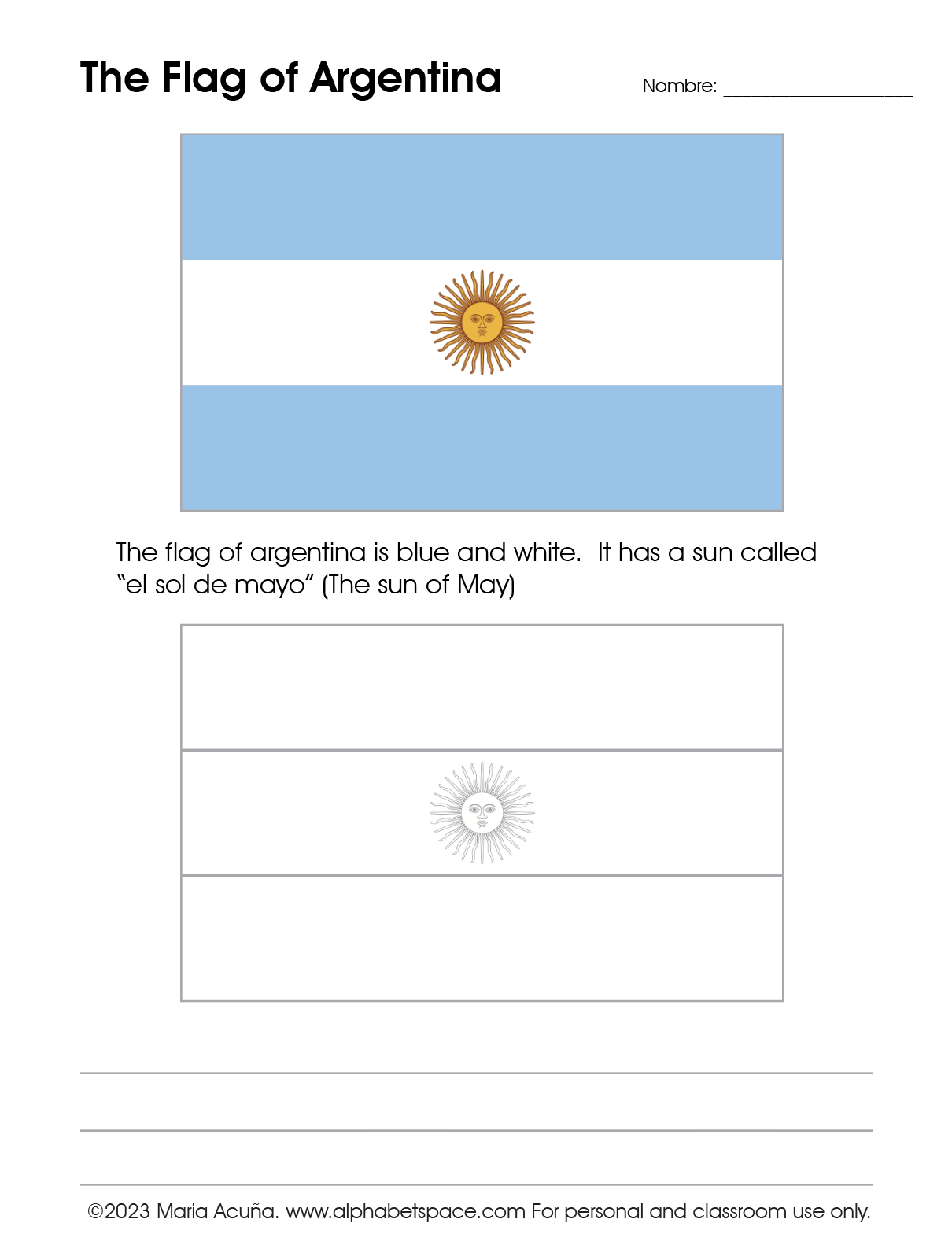 Flag of Argentina. Coloring and writing activities for K-6. – Spanish ...