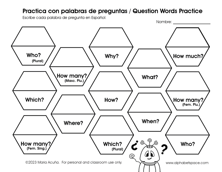 Palabras de Preguntas / Question words in Spanish – Alphabet Space