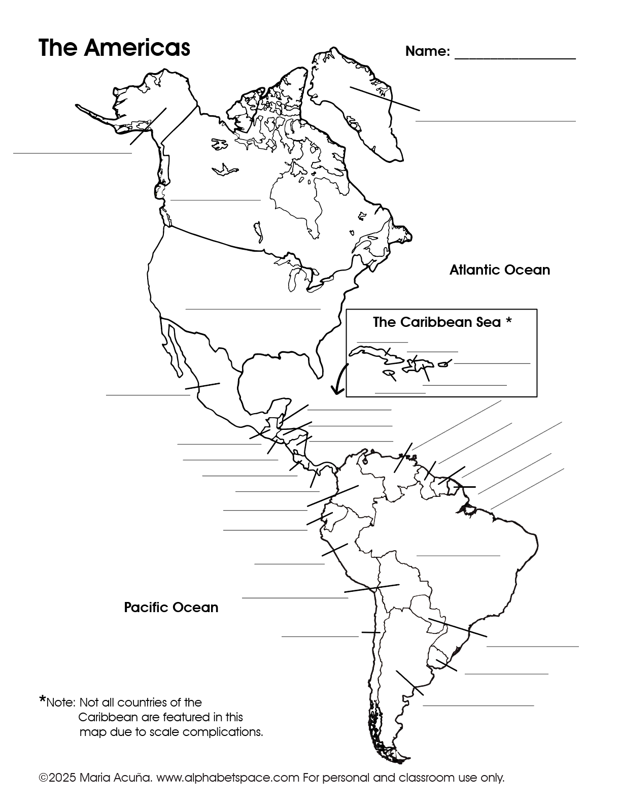 The Americas’ Countries Worksheet – Alphabet Space