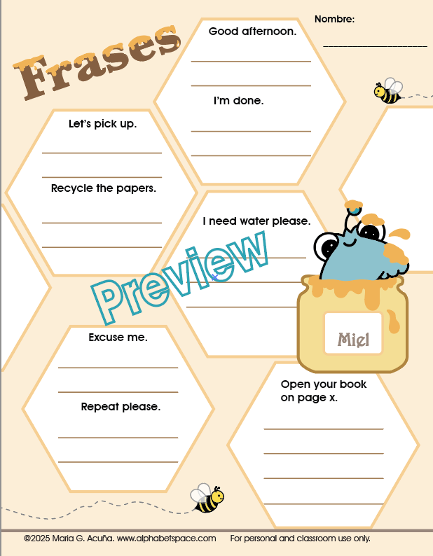 Spanish School Phrases – Alphabet Space